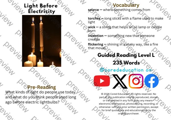 Guided Reading Level L - Light Before Electricity (with Lesson Plan ...