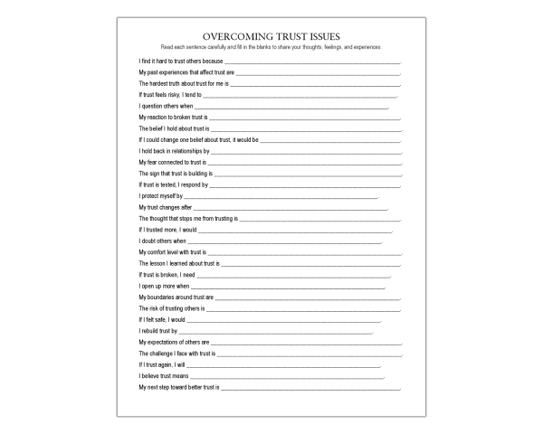 Overcoming Trust Issues Worksheet, Betrayal Trauma, Relationship ...