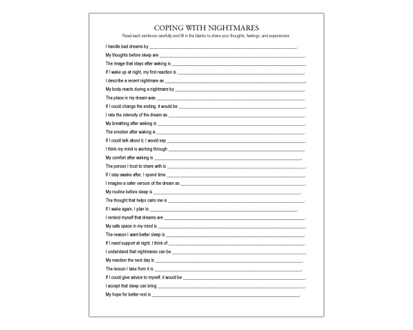 Coping With Nightmares Worksheet, Imagery Rehearsal Therapy, Sleep ...