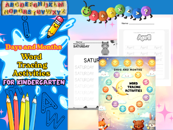 Days and Months Tracing Worksheets for Kindergarten Calendar Skills ...