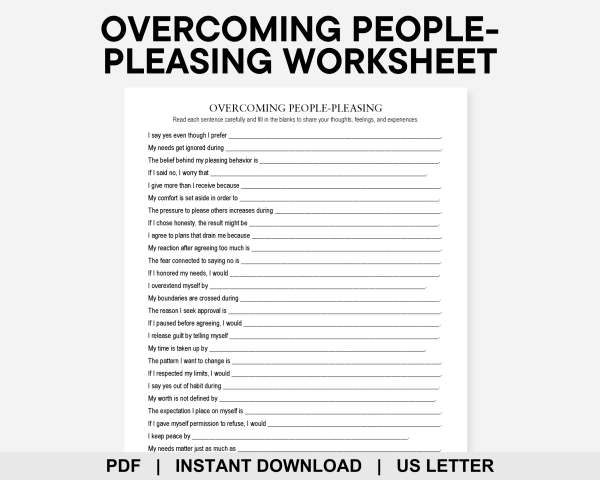 Overcoming People Pleasing Worksheet, Boundary Setting, Core Beliefs ...