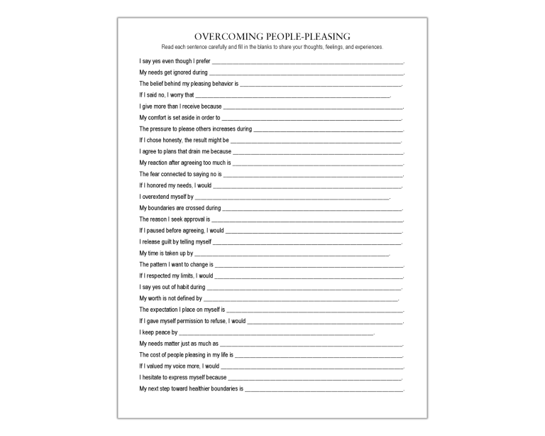 Overcoming People Pleasing Worksheet, Boundary Setting, Core Beliefs ...