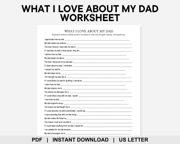 What I Love About My Dad Worksheet, All About Dad, Fathers Day Activity ...