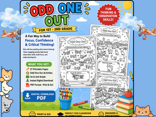 Odd One Out Printable Worksheets Grade 1 Grade 2 Visual Thinking Logic ...