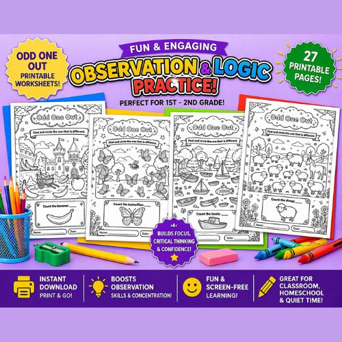 Odd One Out Printable Worksheets Grade 1 Grade 2 Visual Thinking Logic ...