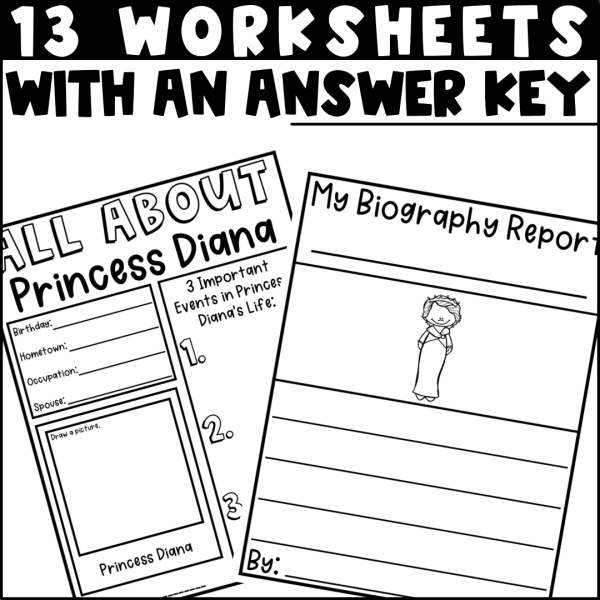 Princess Diana Biography Activities, Worksheets, Report, and Flip Book ...