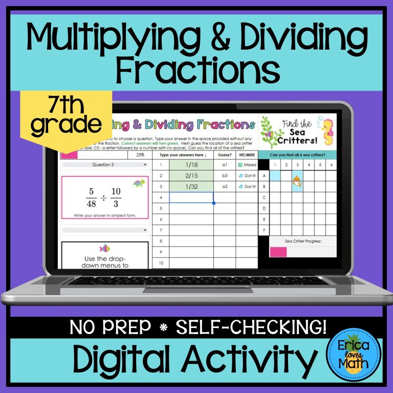 Multiplying & Dividing Fractions Self-Checking Digital Activity for 7th ...