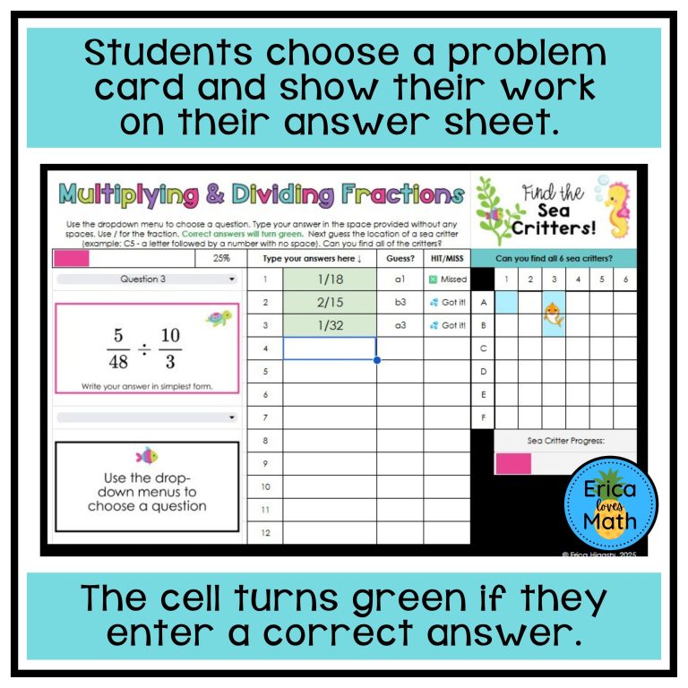 Multiplying & Dividing Fractions Self-Checking Digital Activity for 7th ...