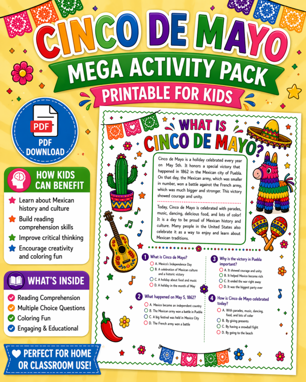 Cinco De Mayo Mega Activity Pack Printable for Kids Holiday Worksheets ...