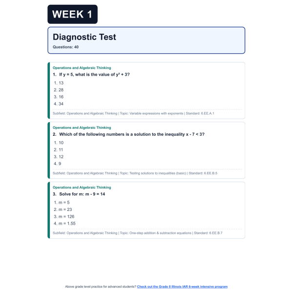 [Grade 7] Illinois IAR Math | 6-Week Prep | All 4 Levels (Scale Score ...