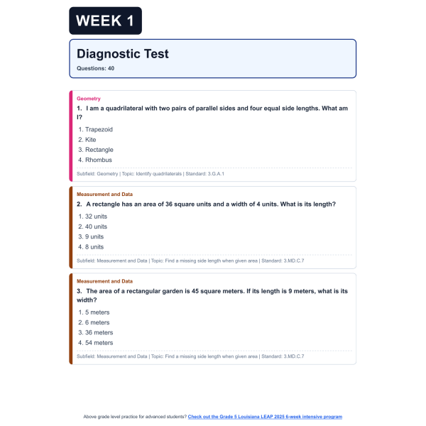 [Grade 4] Louisiana LEAP 2025 Math | 6-Week Test Prep | Scaled Score ...