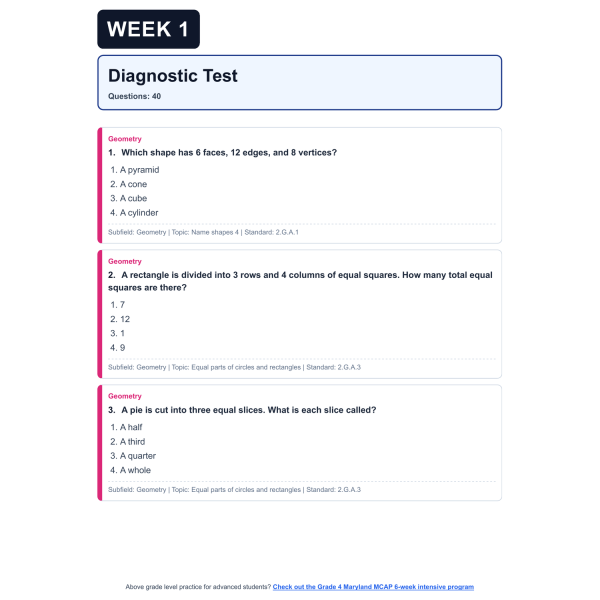 [Grade 3] Maryland MCAP Math | 6-Week Prep | All 4 Levels (Scale Score ...