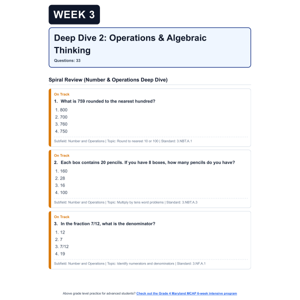 [Grade 3] Maryland MCAP Math | 6-Week Prep | All 4 Levels (Scale Score ...