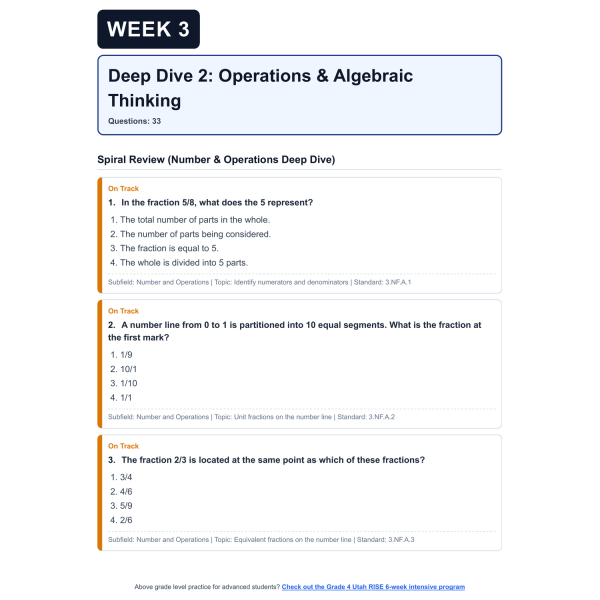 [Grade 3] Utah RISE Math | 6-Week Test Prep | All 4 Levels (Scale Score ...