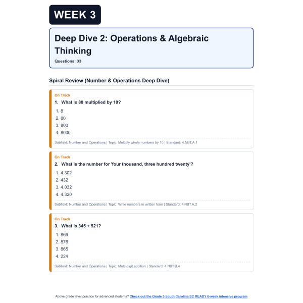 [Grade 4] South Carolina SC READY Math | 6-Week Test Prep | Scale Score ...