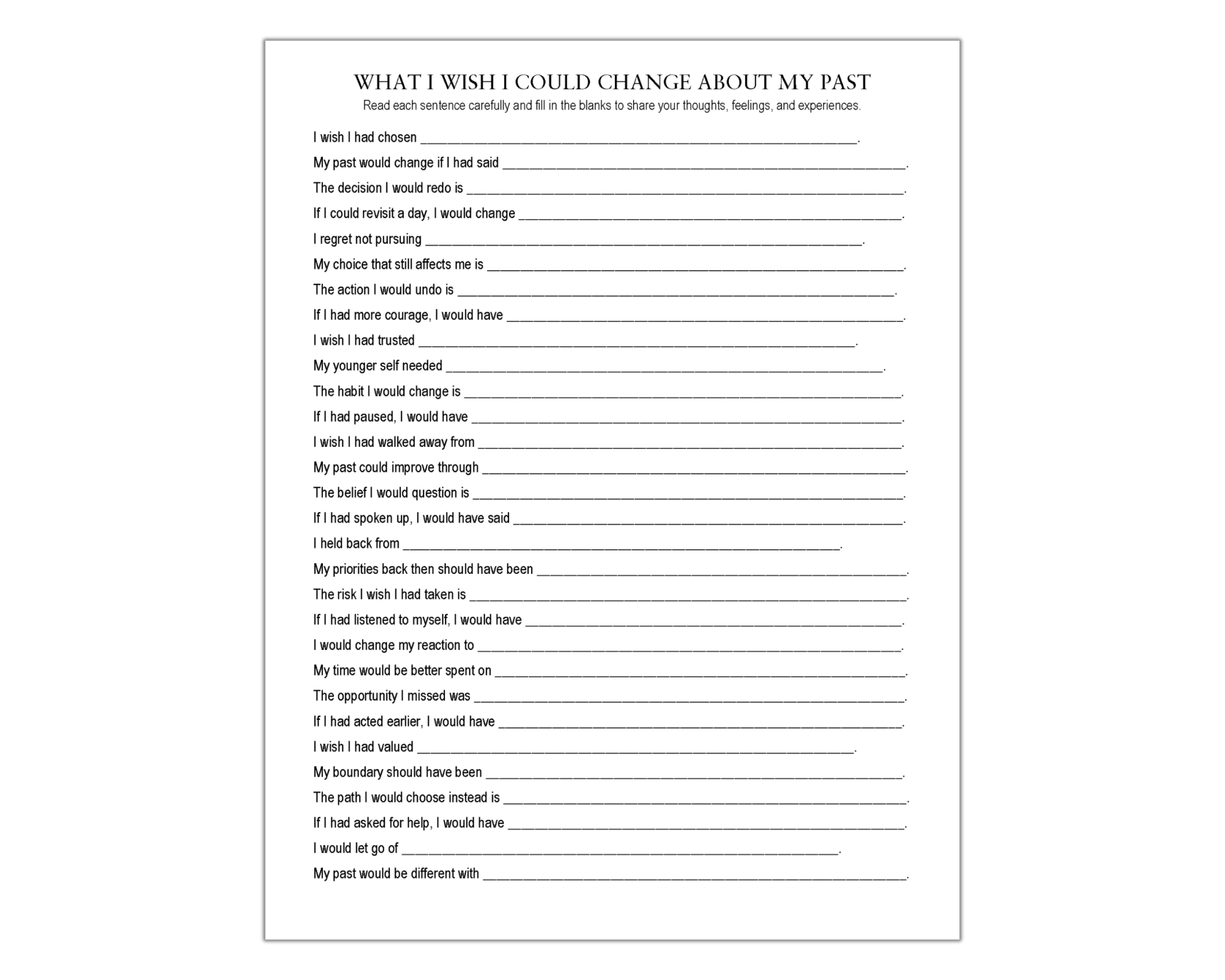 What I Wish I Could Change About My Past Worksheet, Inner Child Healing ...
