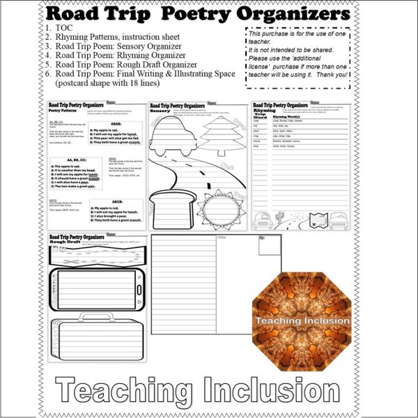 Road Trip Poem Graphic Organizer Writing Template Rhyming Sensory ...