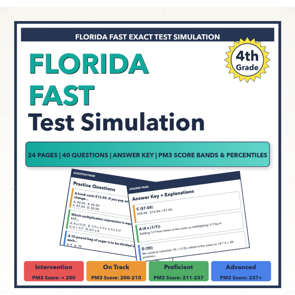 [Grade 4] Florida FAST Math Test Simulation | All 4 Levels (PM3 Score ...