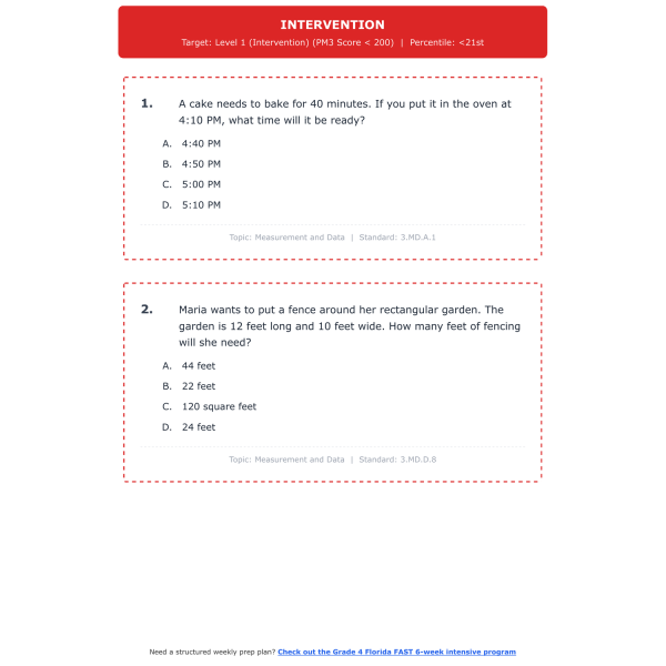 [Grade 4] Florida FAST Math Test Simulation | All 4 Levels (PM3 Score ...