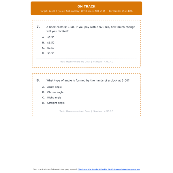 [Grade 4] Florida FAST Math Test Simulation | All 4 Levels (PM3 Score ...