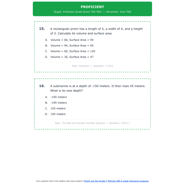 [Grade 7] Illinois IAR Math Test Simulation | All 4 Levels (Scale Score ...