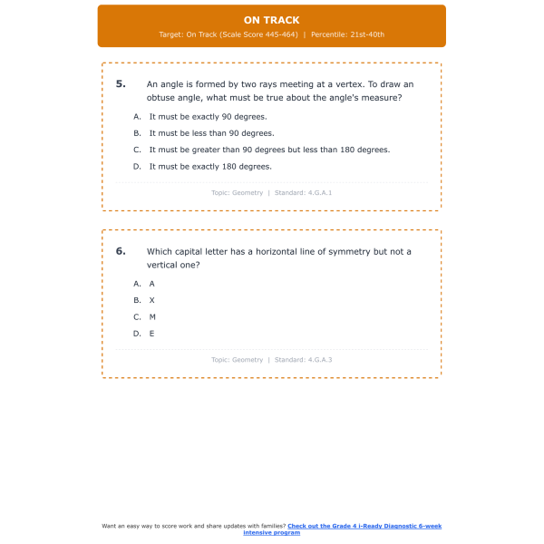 [Grade 4] i-Ready Diagnostic Math Test Simulation | All 4 Levels (416 ...