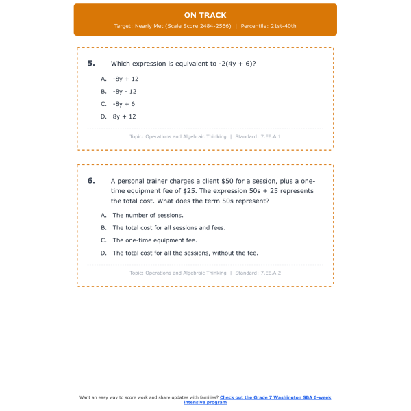 [Grade 7] Washington SBA Math Test Simulation | All 4 Levels (2484-2635 ...