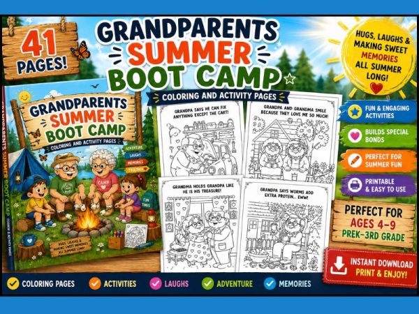 Grandparents Summer Coloring Book Printable PDF for Kids Ages 4-9 | 41 ...