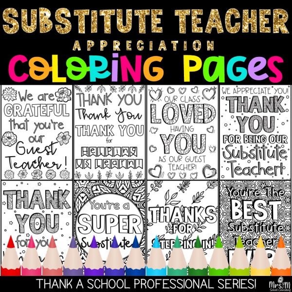 Substitute Teacher Appreciation Coloring Pages | 12 Pages | Thank You ...