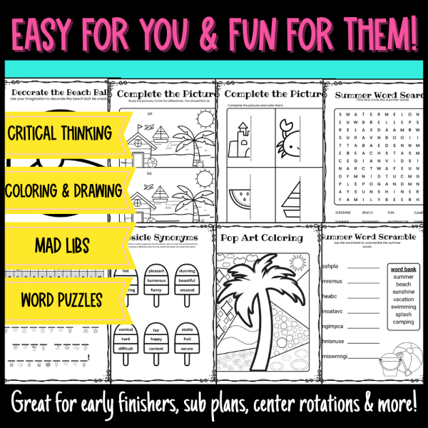 END OF YEAR SUMMER FUN PACK ACTIVITIES - WORD SEARCH COLORING & MORE ...