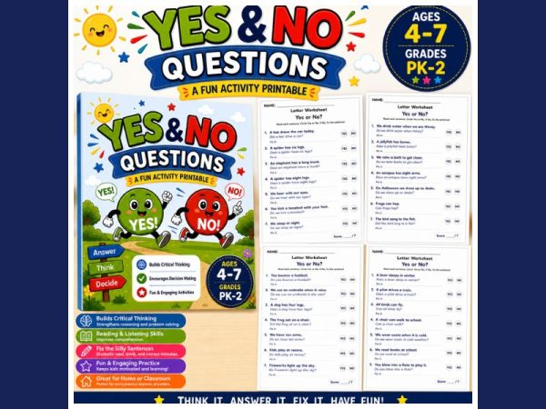 Yes or No Questions Printable Worksheets for PreK-2 Critical Thinking ...