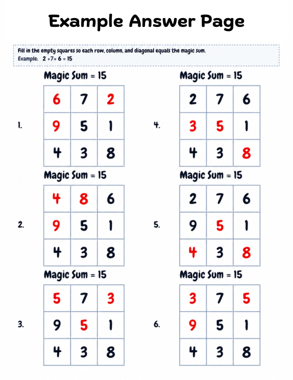 Magic Squares Puzzle Worksheets for Grades 2–5 Math Logic and Critical ...