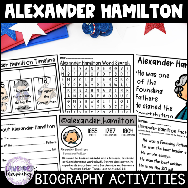 Alexander Hamilton Biography Activities for Kindergarten, 1st Grade ...