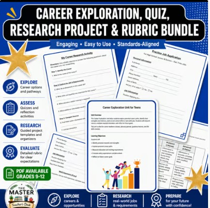Career Exploration, Quiz, Research Project & Rubric Bundle - Made By ...