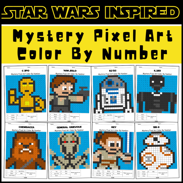 Star Wars Inspired Mystery Pixel Art | 35 Hidden Characters Color by ...