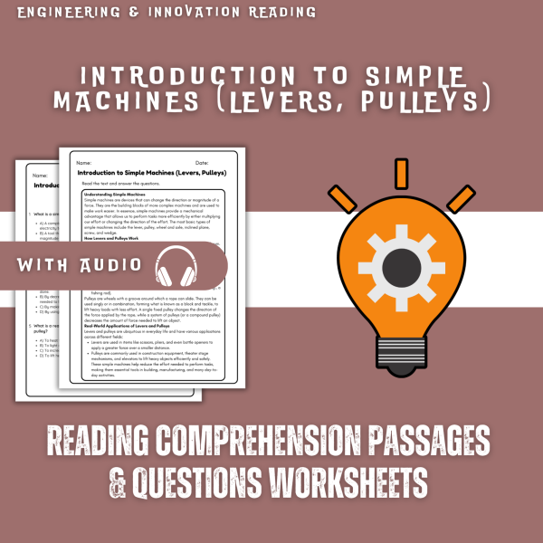 Introduction to Simple Machines Reading Comprehension Worksheet with ...