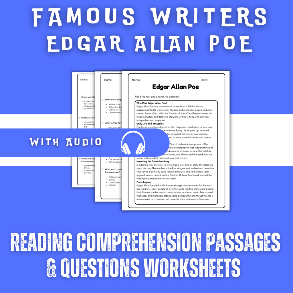 Edgar Allan Poe Reading Comprehension Worksheet with Questions and ...