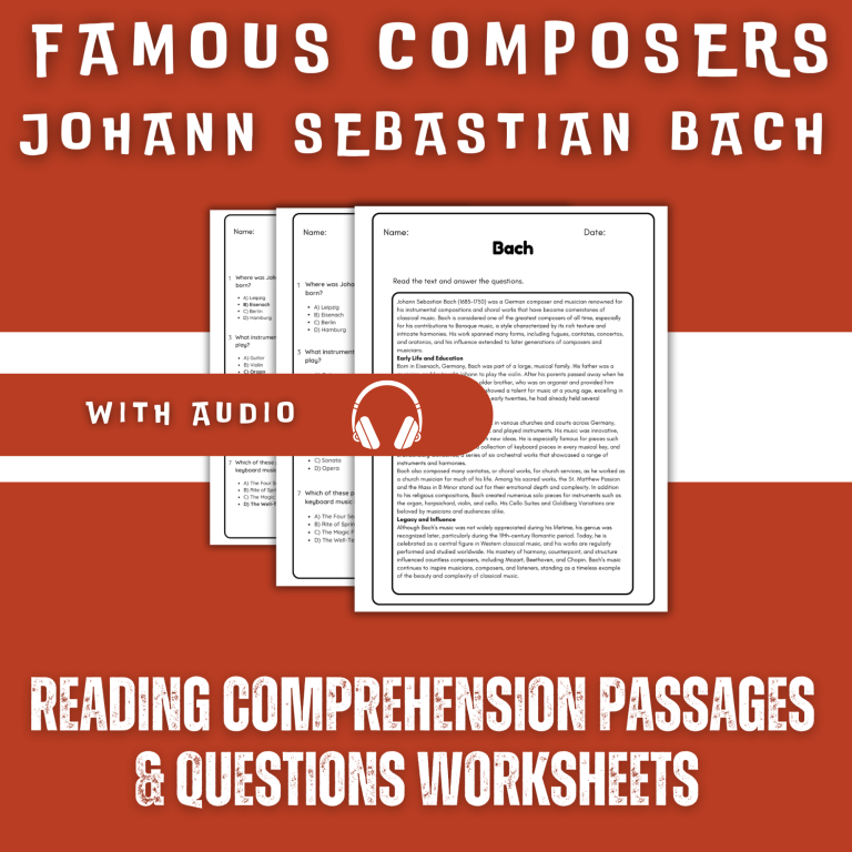 Johann Sebastian Bach Reading Comprehension Worksheet with Questions ...