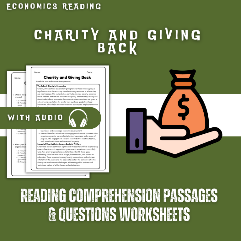 Charity and Giving Back Reading Comprehension Worksheet with Questions ...