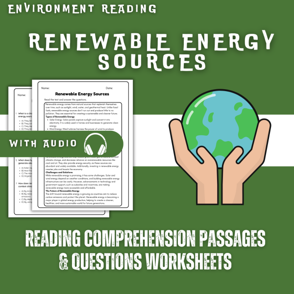 Renewable Energy Sources Reading Comprehension Worksheet with Questions ...