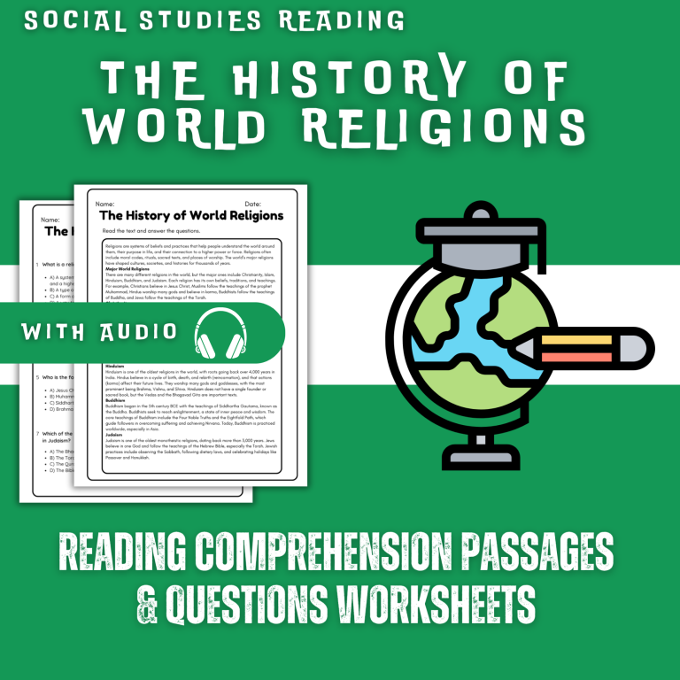 The History of World Religions Reading Comprehension Worksheet with ...