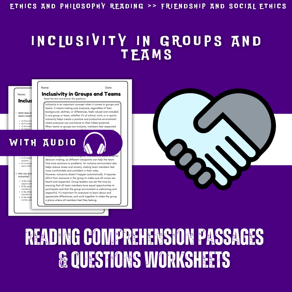 Inclusivity in Groups and Teams Reading Comprehension Worksheet with ...