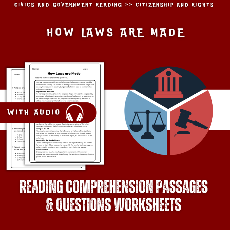How Laws are Made Reading Comprehension Worksheet with Questions and ...