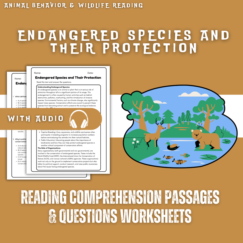 Endangered Species and Their Protection Reading Comprehension Worksheet ...
