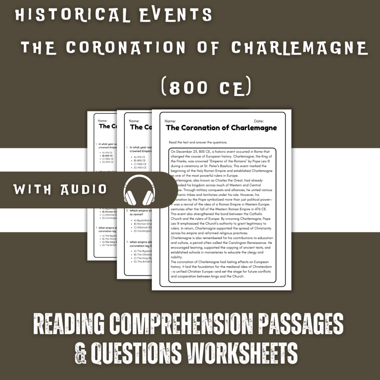 The Coronation of Charlemagne Reading Comprehension Worksheet with ...