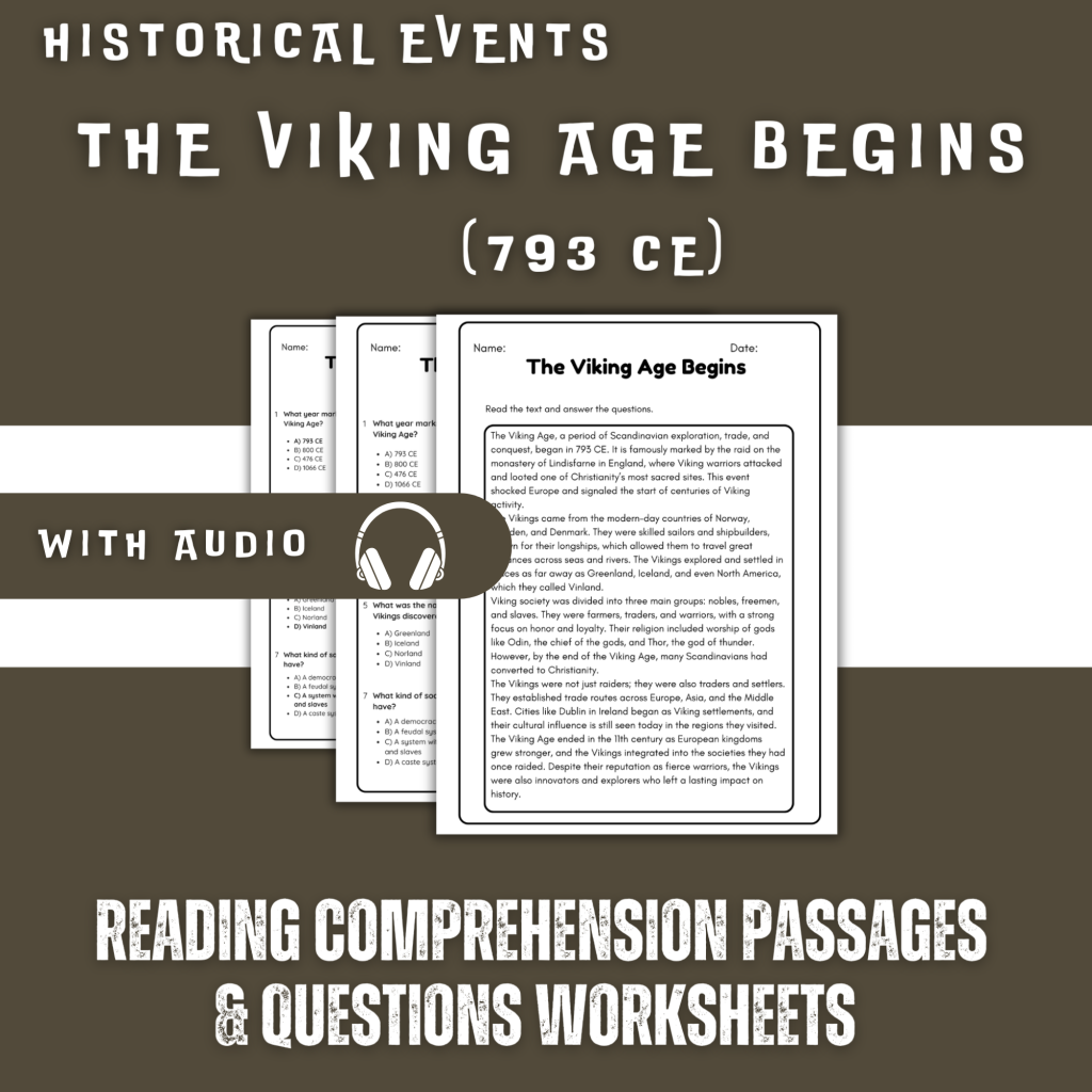 The Viking Age Begins Reading Comprehension Worksheet with Questions ...