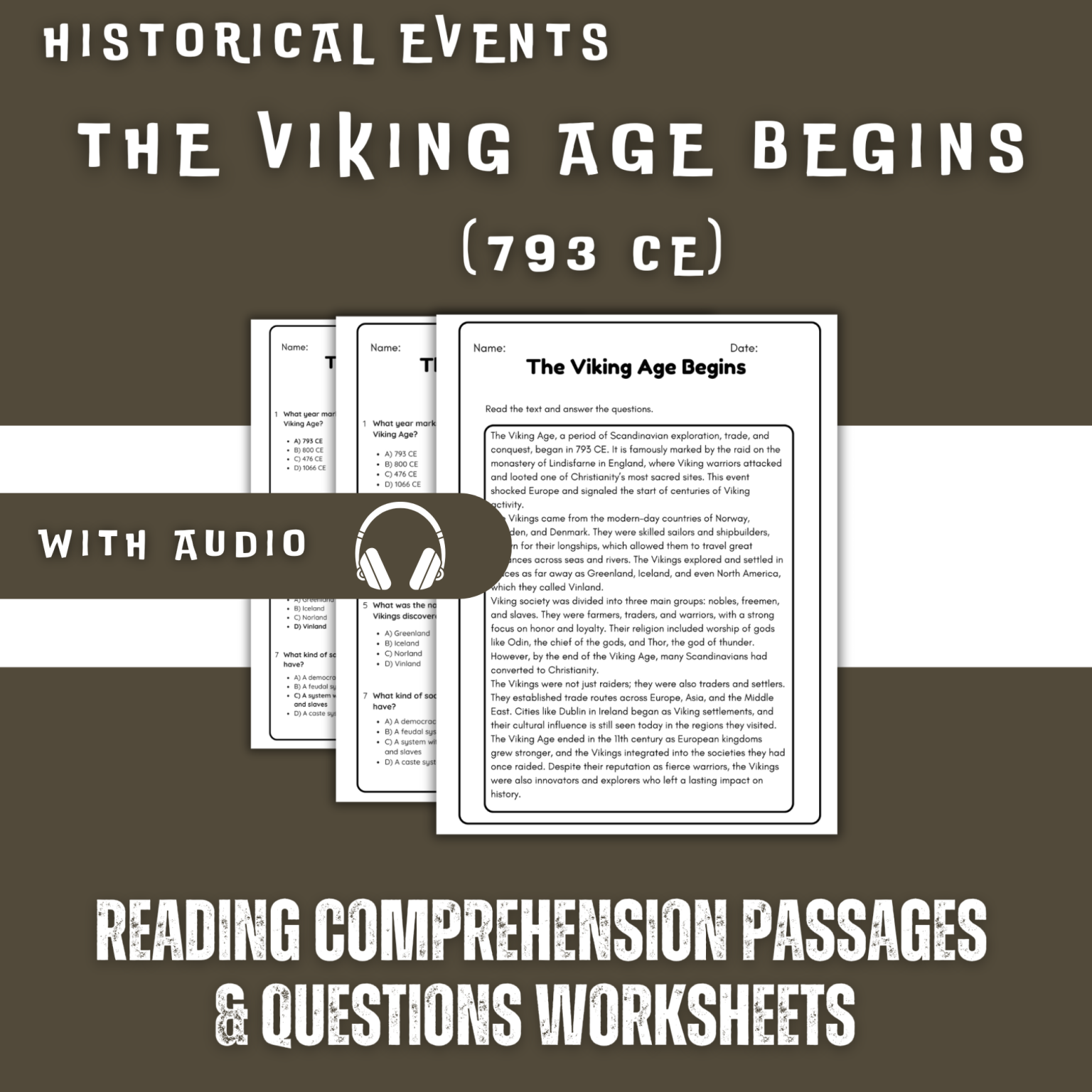 The Viking Age Begins Reading Comprehension Worksheet with Questions ...