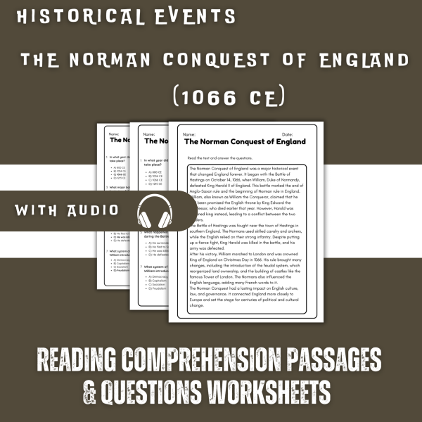 The Norman Conquest of England Reading Comprehension Worksheet with ...