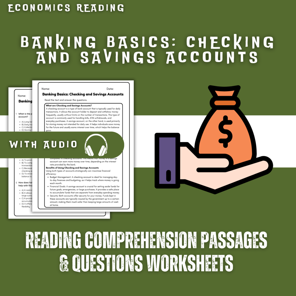 Banking Basics: Checking and Savings Accounts Reading Comprehension ...