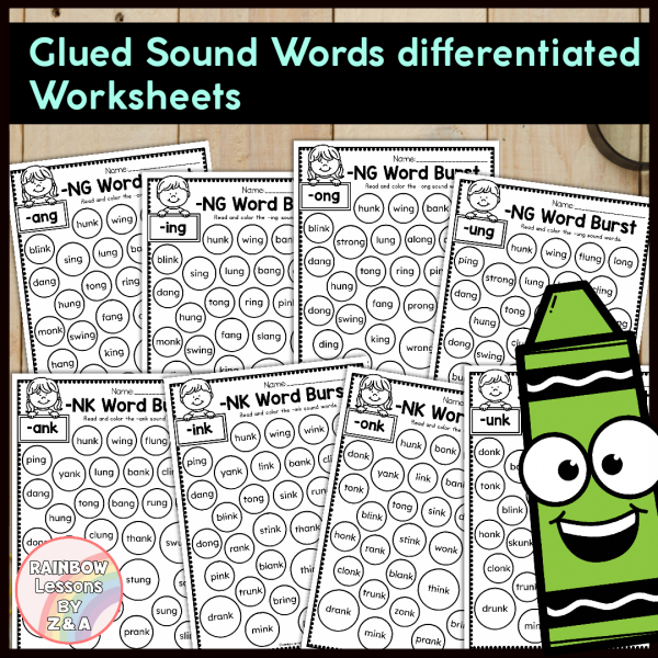 Worksheets ing ang ong ung words | Glued Sounds Craft | ink ank onk unk ...